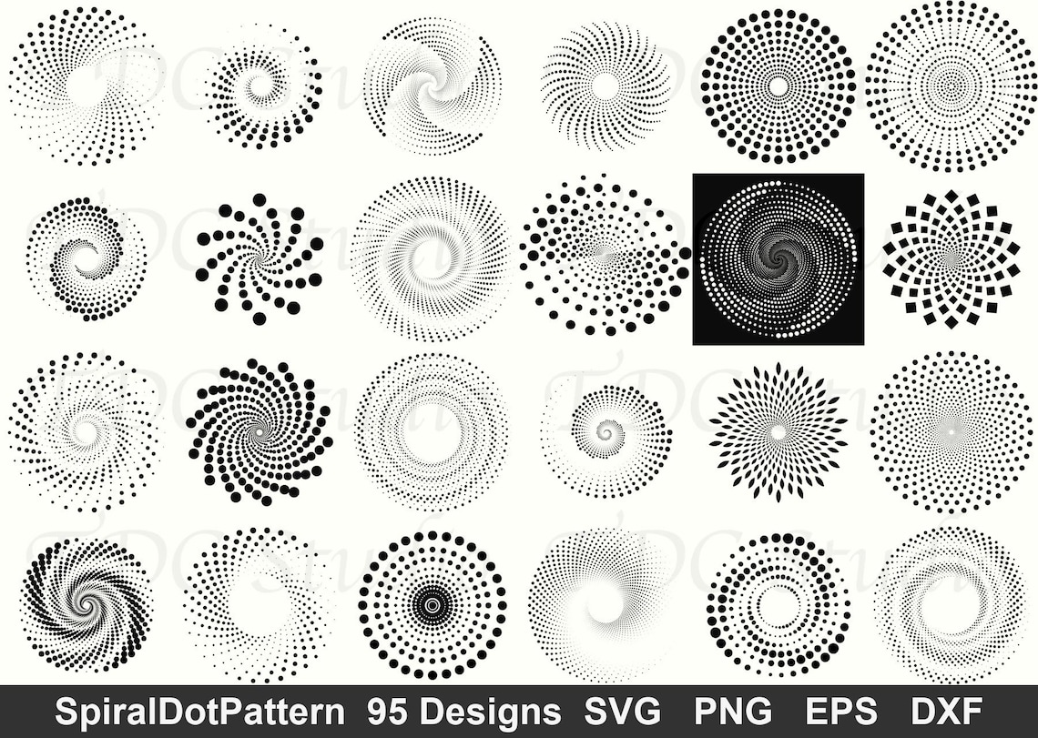 Spiral Dot Pattern SVG Bundle (95 Designs) Halftone Swirl PNG, Dot ...