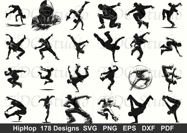 Hip Hop Dance SVG Bundle | Breakdance Silhouettes, Graffiti Art ...