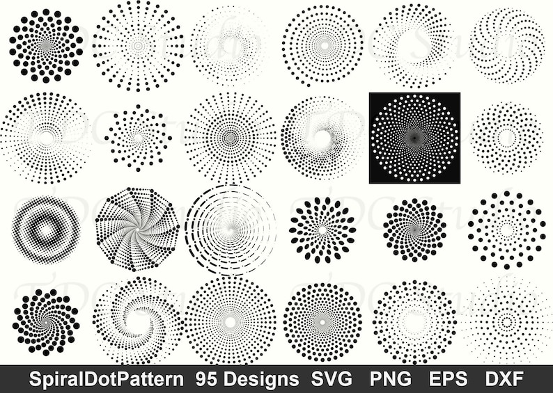 Spiral Dot Pattern SVG Bundle (95 Designs) Halftone Swirl PNG, Dot ...