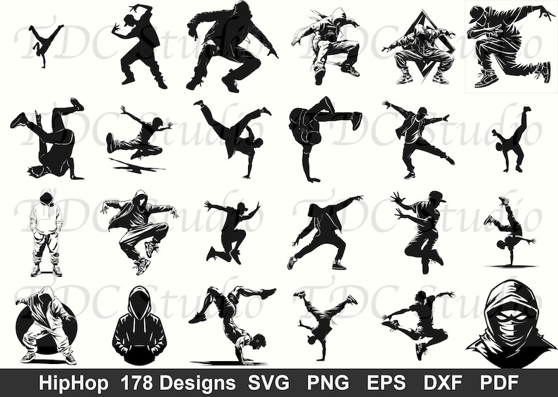 Hip Hop Dance SVG Bundle | Breakdance Silhouettes, Graffiti Art ...