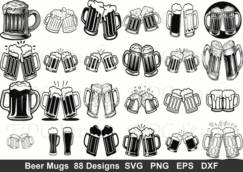 Beer Mugs SVG Bundle (88 Designs) - Beer Glass Clink PNG Brewery Cut ...