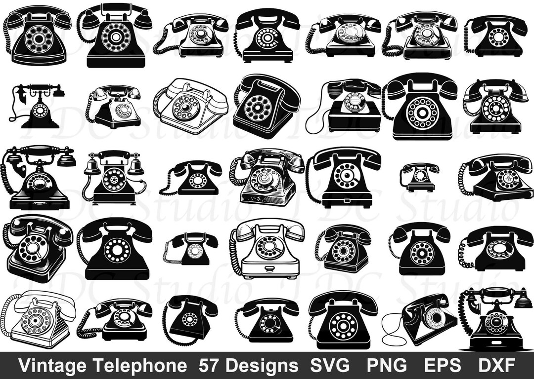 Vintage Telephone SVG Bundle (57 Designs) - Rotary Phone PNG, Antique ...