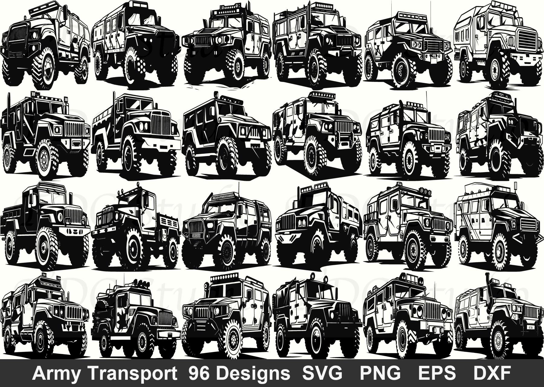 Military Vehicle SVG Bundle (96 Designs) - Army Transport PNG, Tactical ...