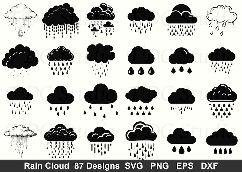 Rain Cloud SVG Bundle (87 Designs) - Cute Cloud Silhouette PNG Dxf ...