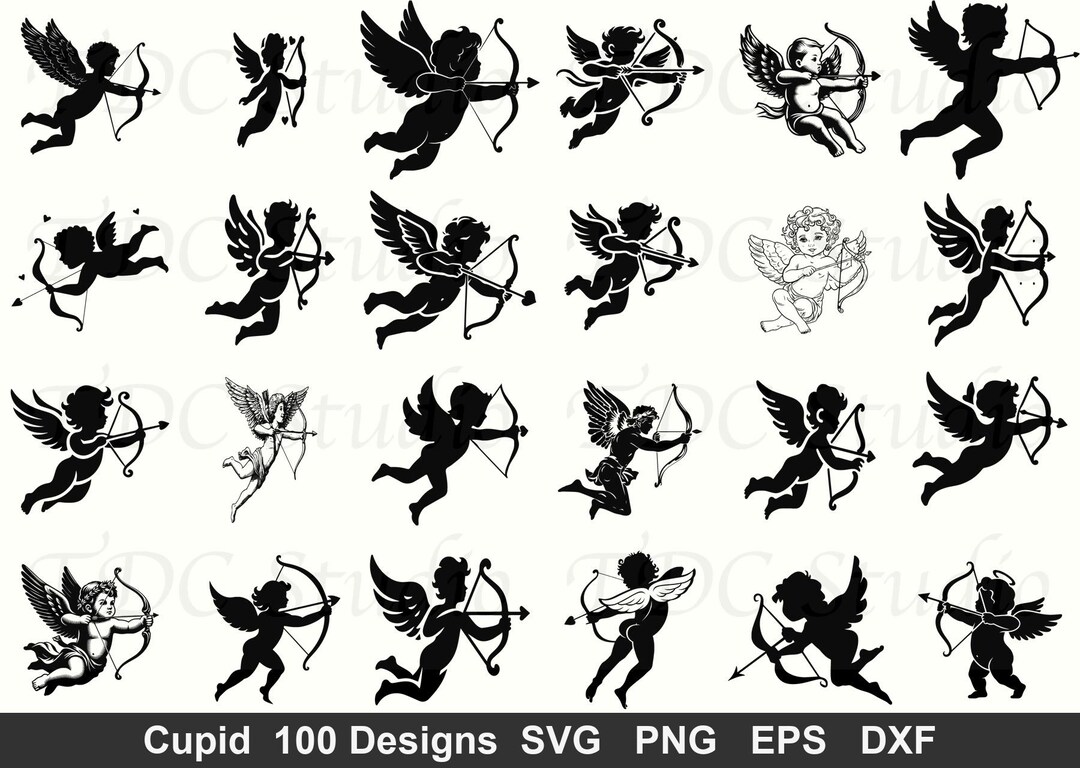 Cupid SVG Bundle (100 Designs) - Valentine Cherub PNG, Angel With Bow ...