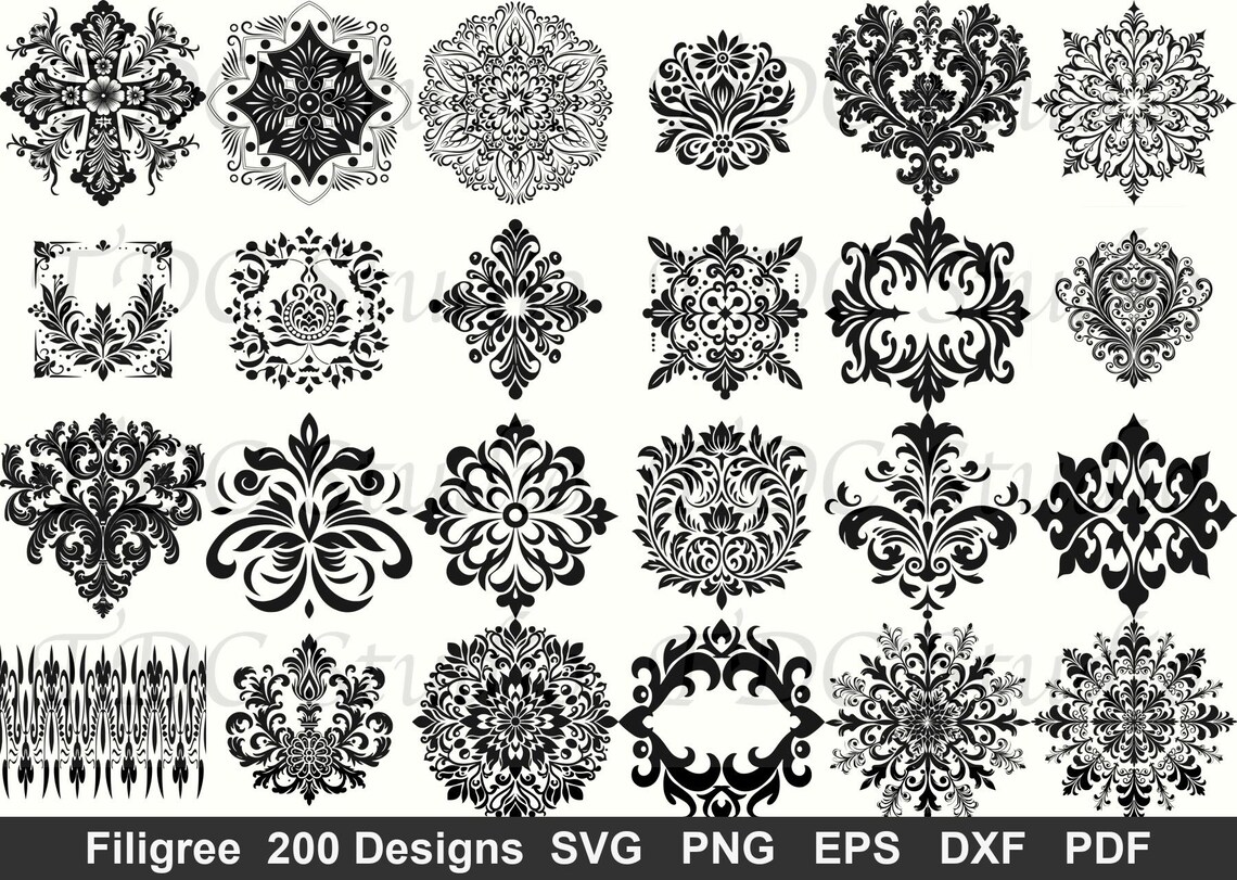 Floral Filigree SVG Bundle | 200 Elegant Flourishes, Swirls & Ornaments ...