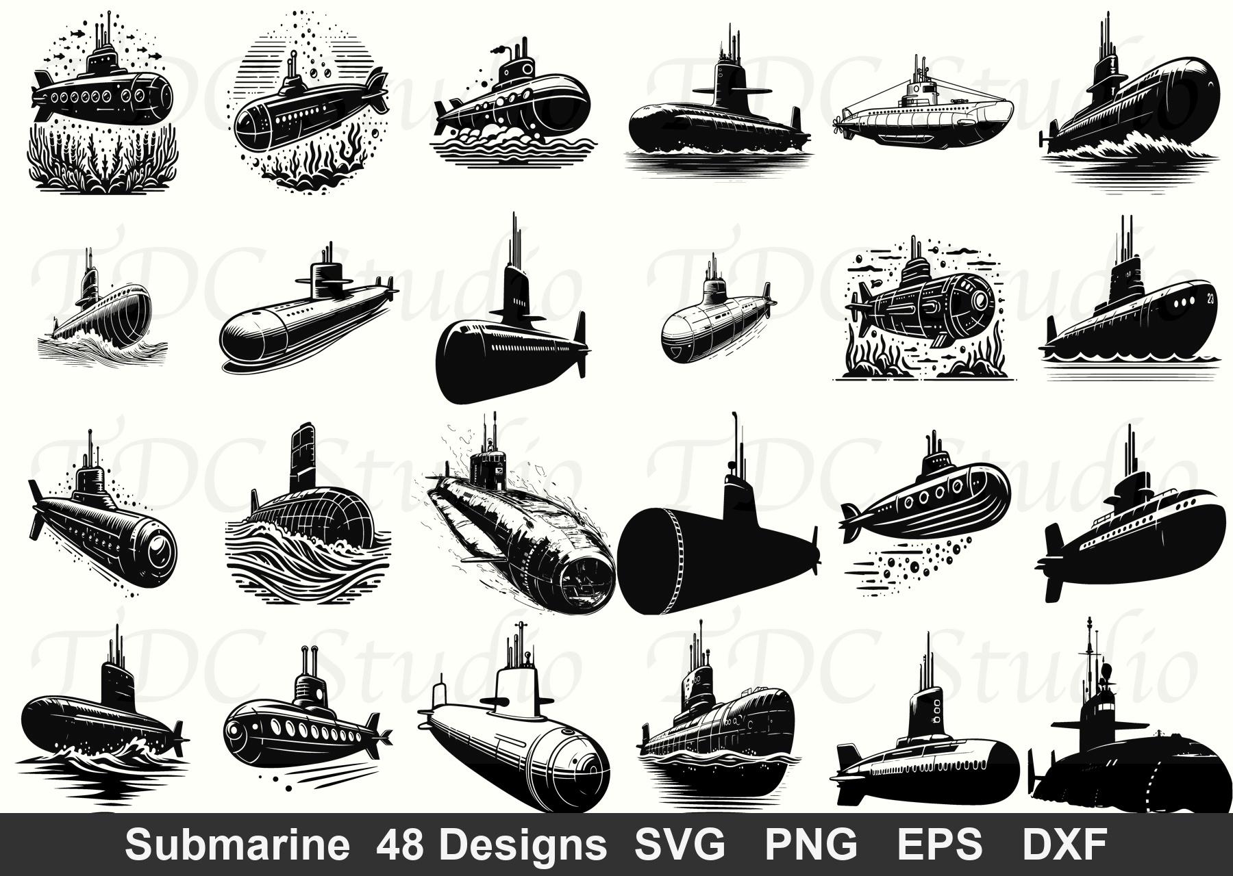 Submarine SVG Bundle (48 Designs) Naval Sub Clipart, U-boat Silhouette ...