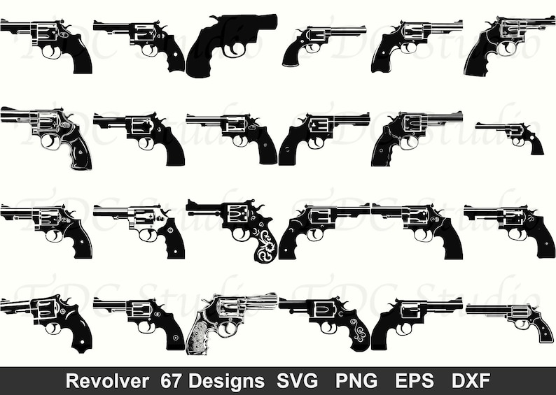 Revolver SVG Bundle (67 Designs) - Pistol Silhouette PNG, Six Shooter ...