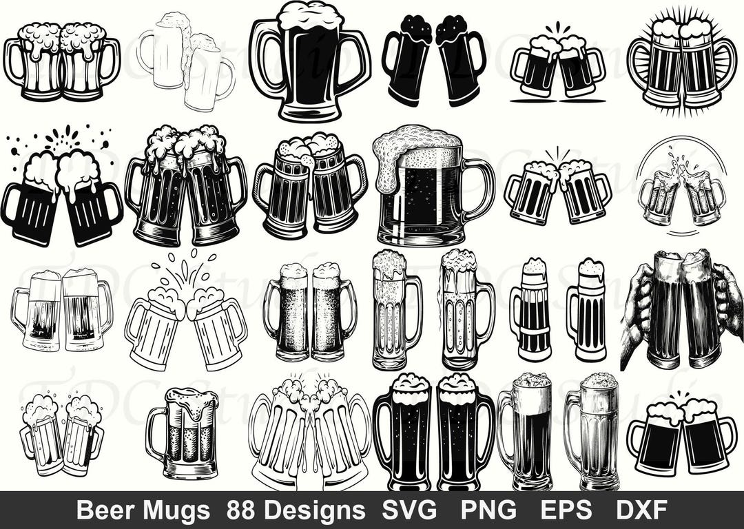 Beer Mugs SVG Bundle (88 Designs) - Beer Glass Clink PNG Brewery Cut ...