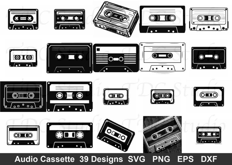 Retro Cassette Tape SVG Bundle (39 Designs) - 80s Music PNG, 90s ...
