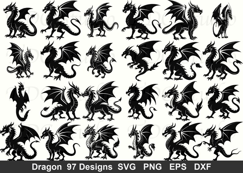 Dragon SVG Bundle | 97 Fantasy Dragon Silhouettes | Mythical Creatures ...