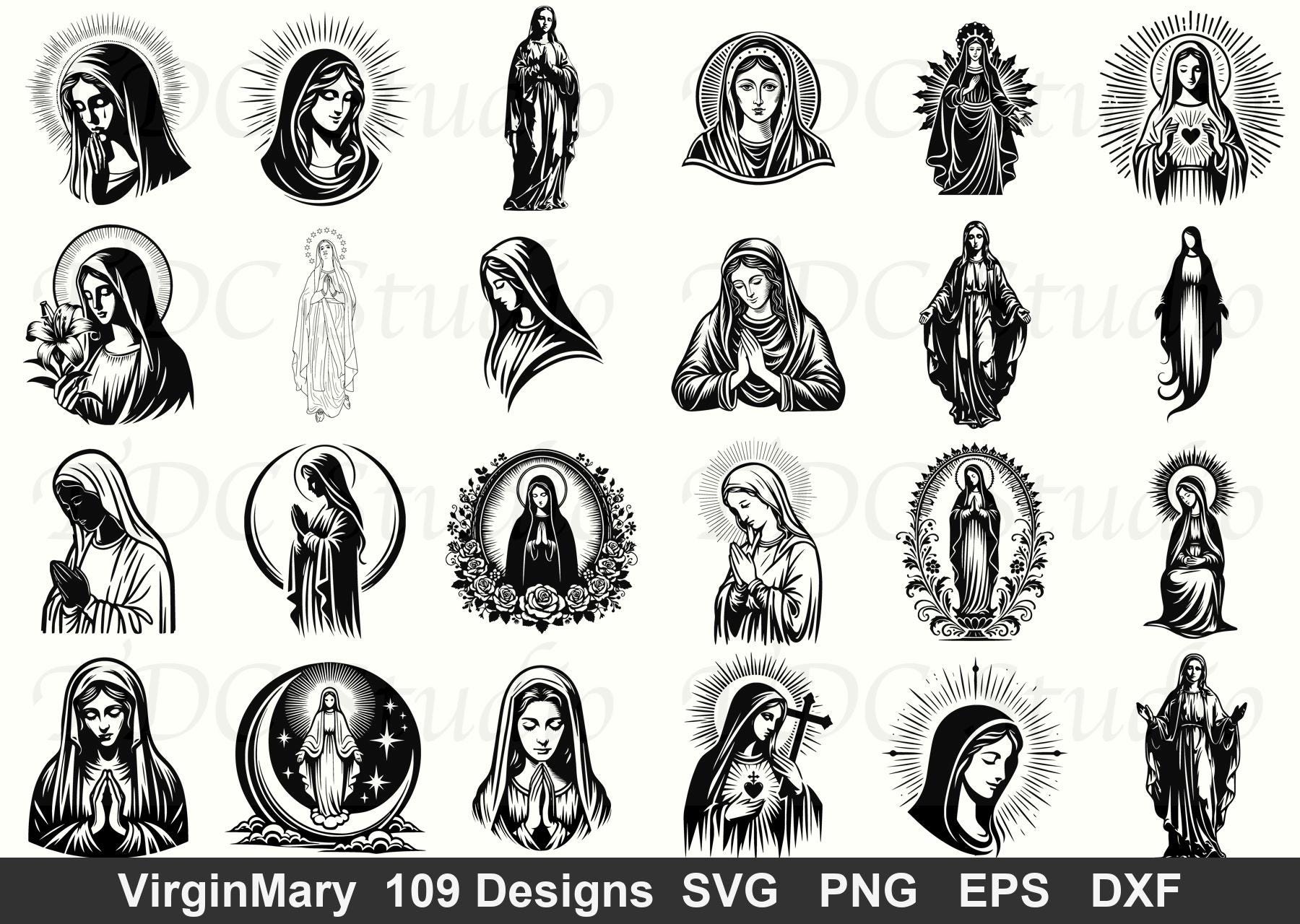 Virgin Mary SVG Bundle 109 Designs Catholic Religious Clipart | Holy ...