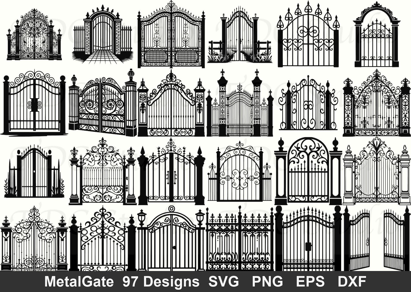97 Wrought Iron Gate SVG Bundle Ornate Metal Gate Decorative Archway ...