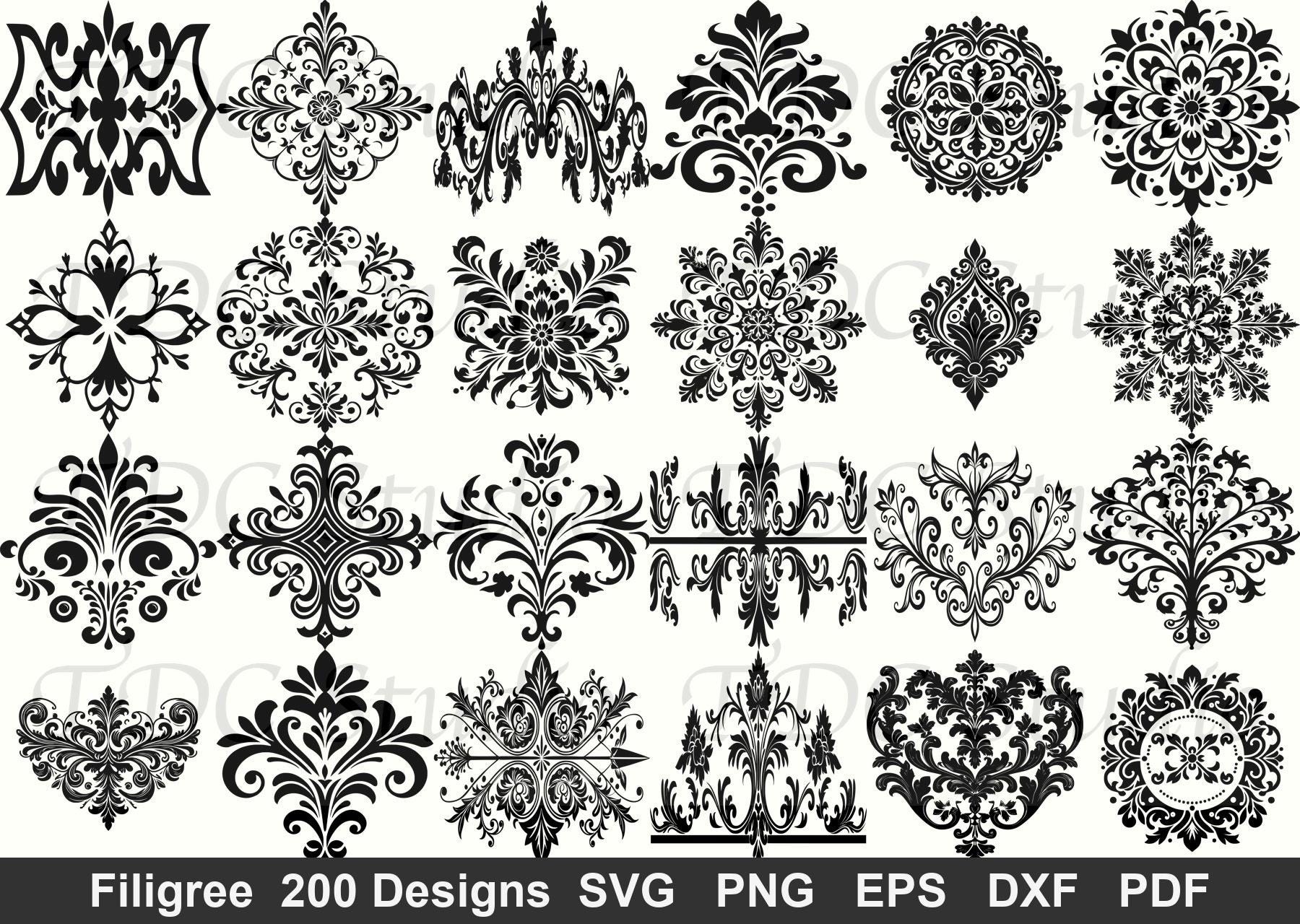 Floral Filigree SVG Bundle | 200 Elegant Flourishes, Swirls & Ornaments ...