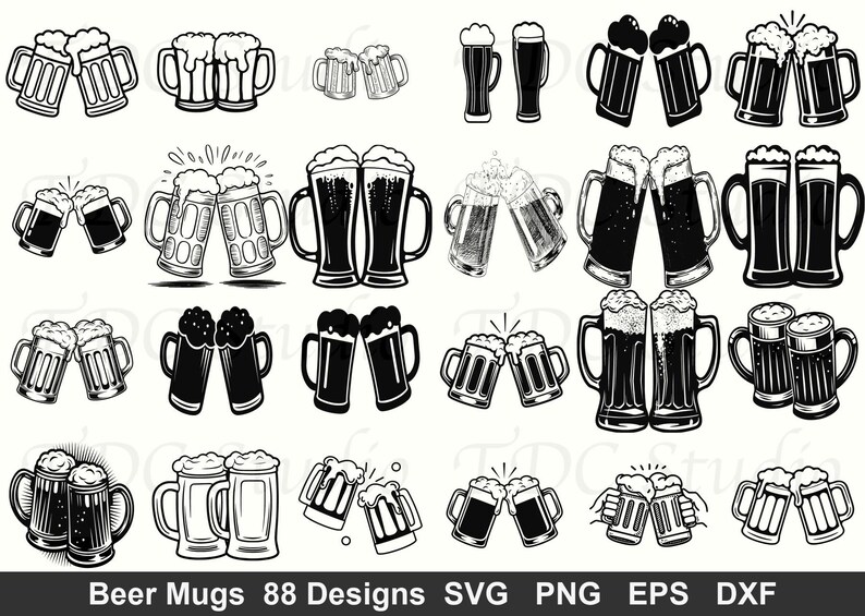 Beer Mugs SVG Bundle (88 Designs) - Beer Glass Clink PNG Brewery Cut ...