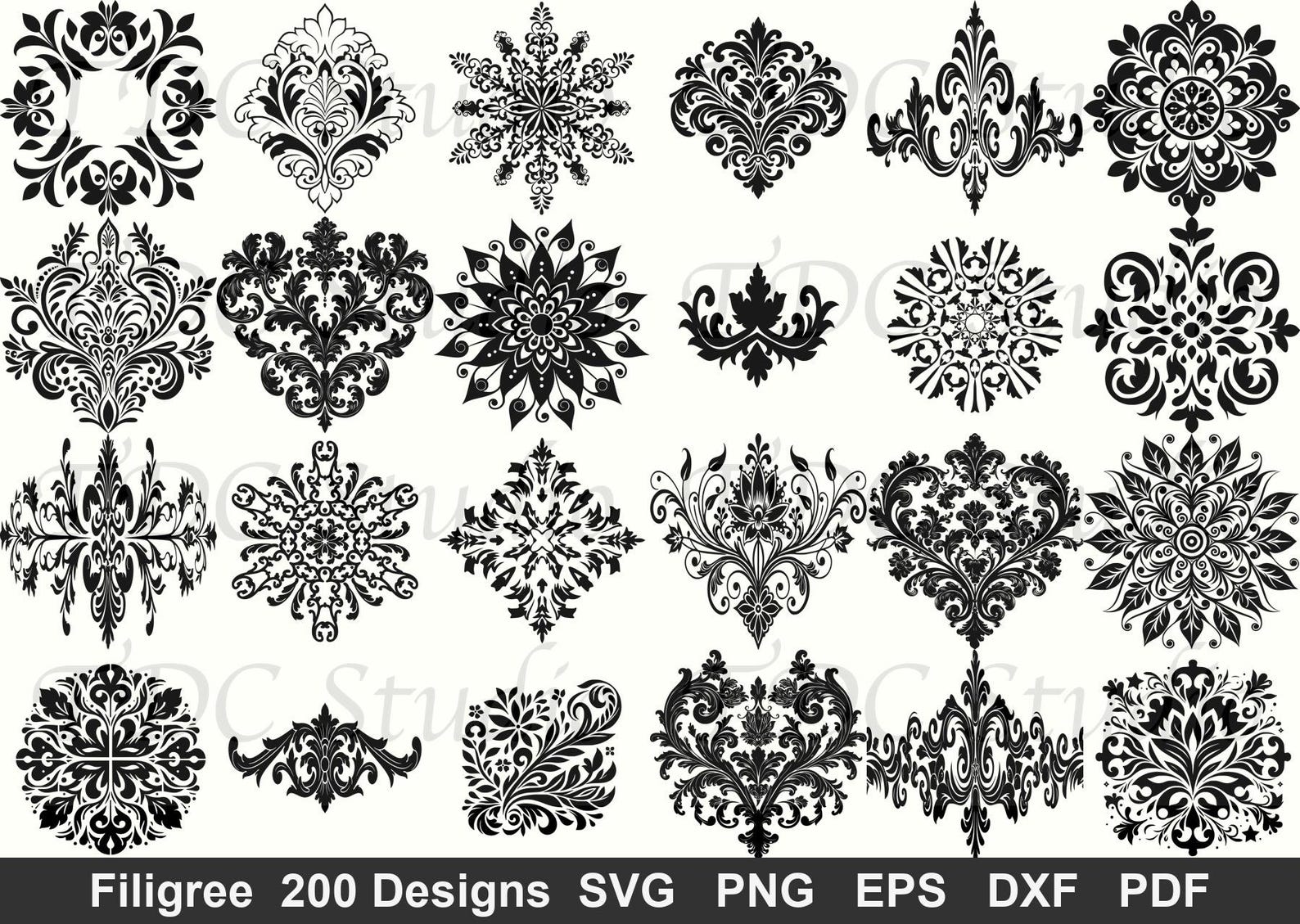 Floral Filigree SVG Bundle | 200 Elegant Flourishes, Swirls & Ornaments ...