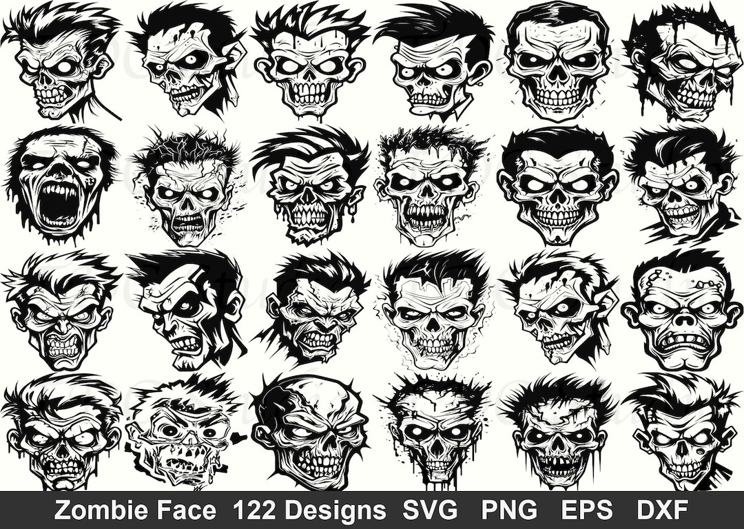 Zombie Face SVG Bundle | 122 Horror Skull Zombie Head Clipart ...