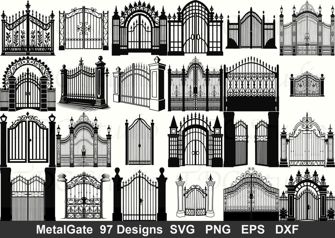 97 Wrought Iron Gate SVG Bundle Ornate Metal Gate Decorative Archway ...