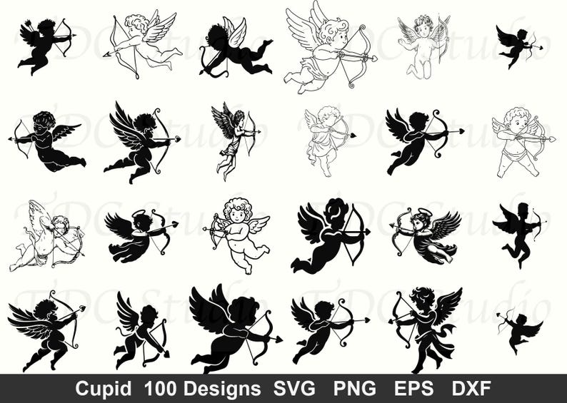 Cupid SVG Bundle (100 Designs) - Valentine Cherub PNG, Angel With Bow ...