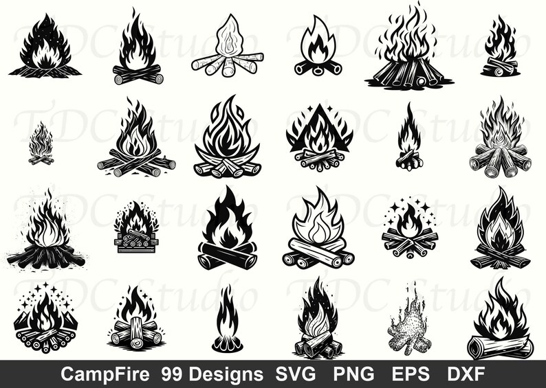 Campfire SVG Bundle (99 Designs) - Bonfire Silhouette PNG, Fire Pit Cut ...