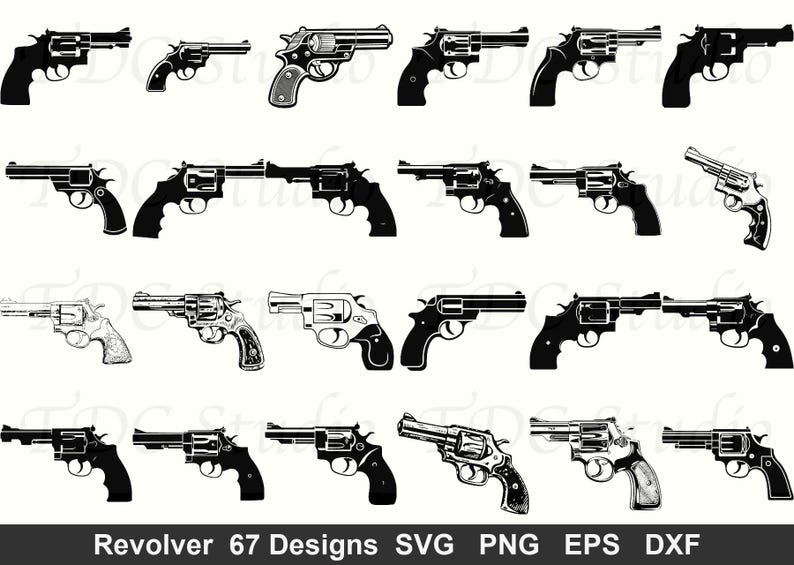 Revolver SVG Bundle (67 Designs) - Pistol Silhouette PNG, Six Shooter ...