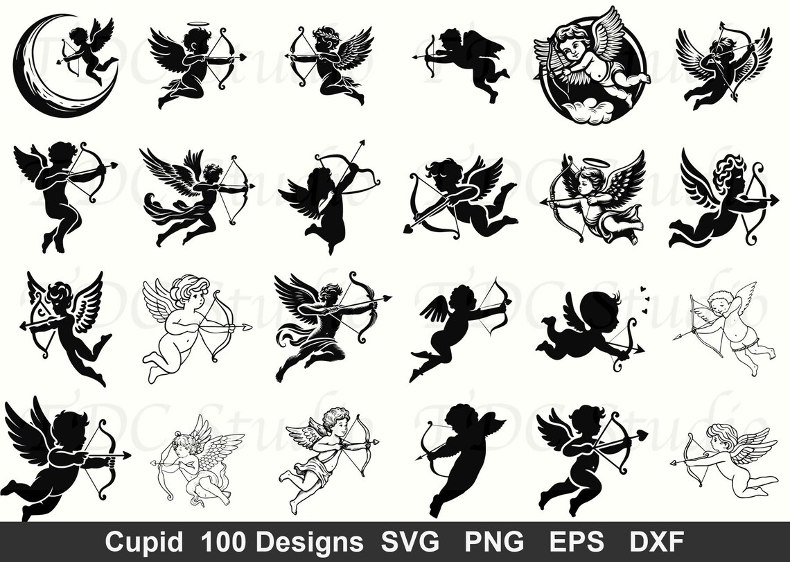 Cupid SVG Bundle (100 Designs) - Valentine Cherub PNG, Angel With Bow ...