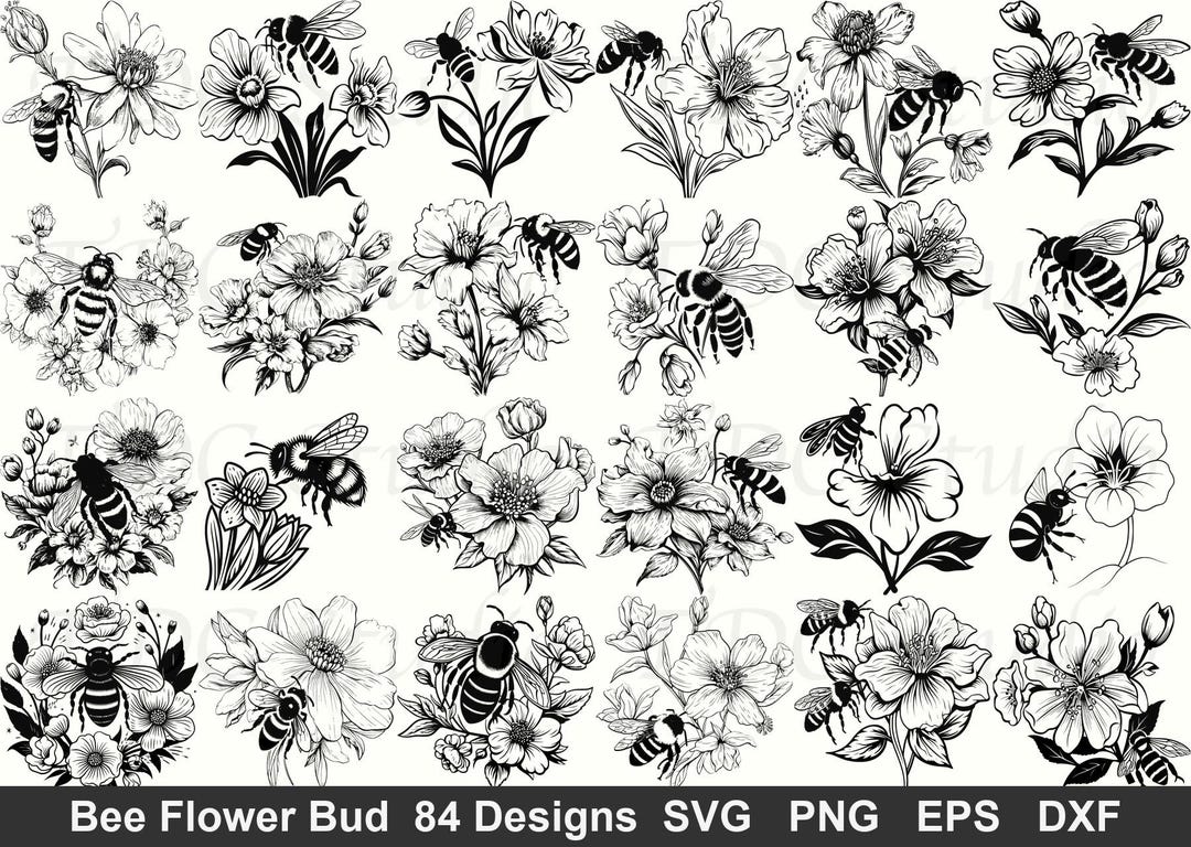 Honey Bee Flower SVG Bundle (84 Designs) - Detailed Botanical Clipart ...