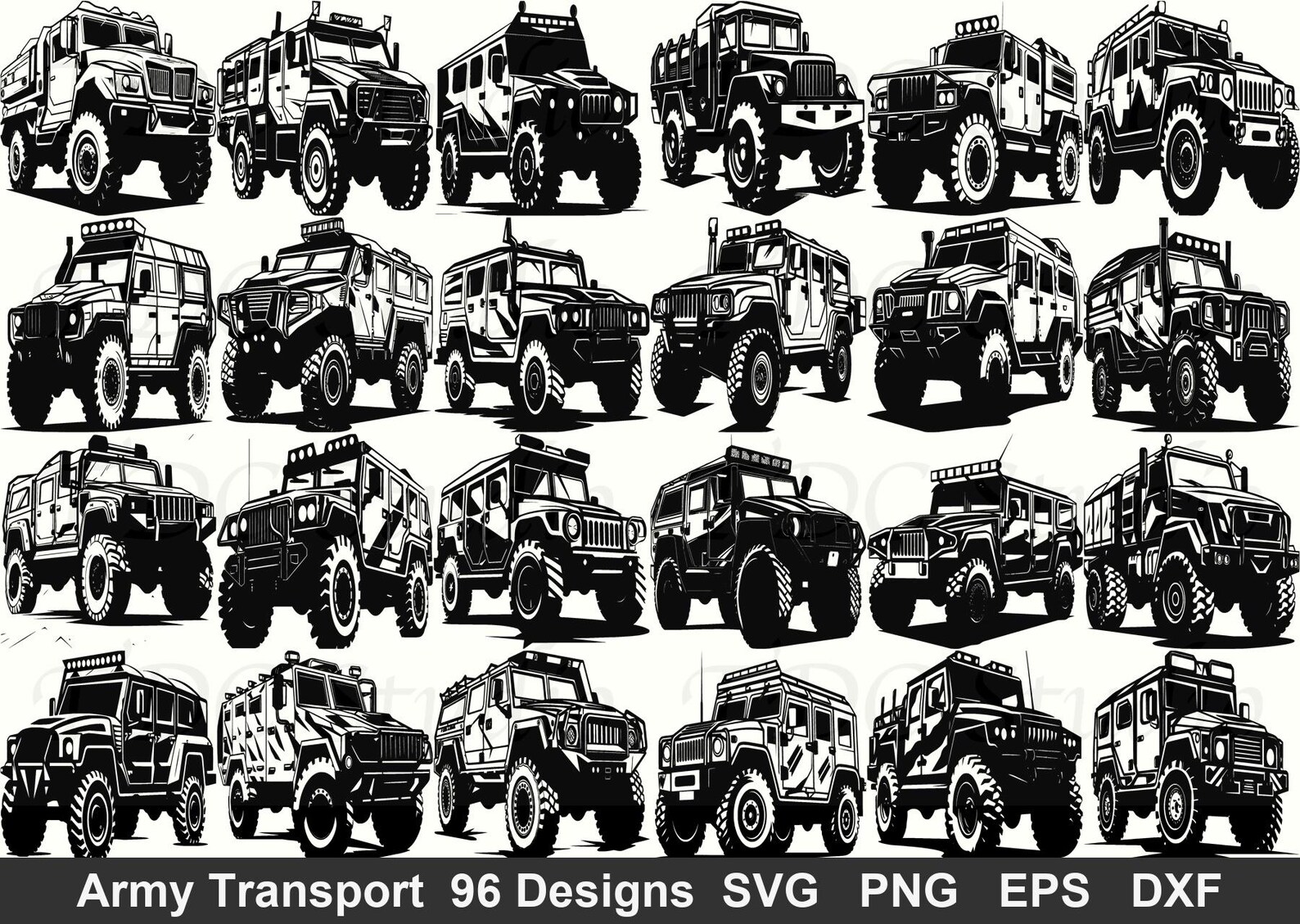 Military Vehicle SVG Bundle (96 Designs) - Army Transport PNG, Tactical ...