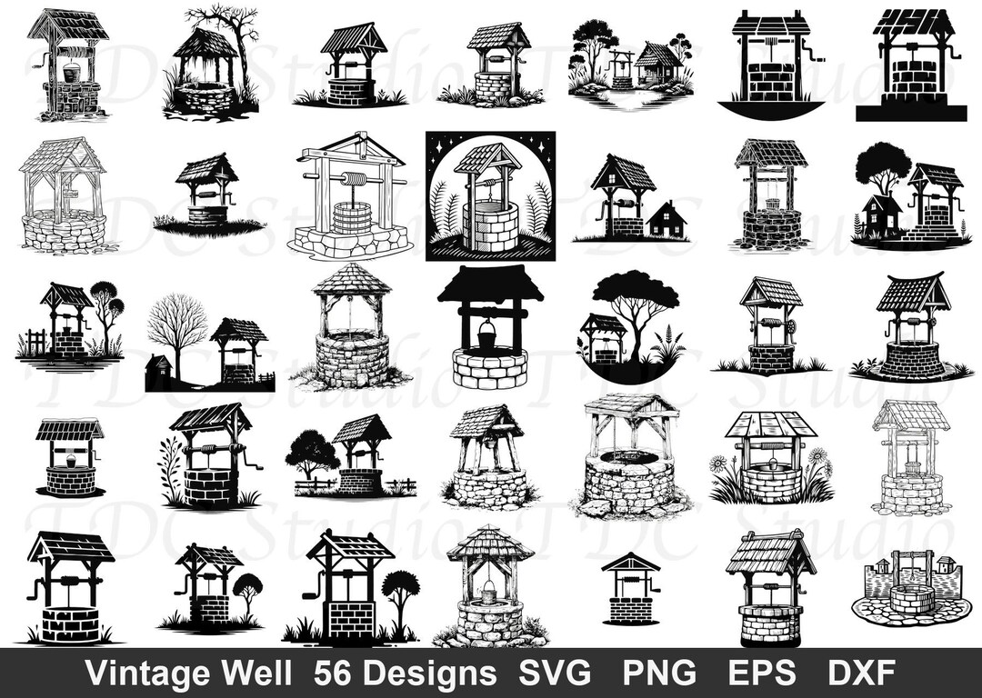 Rustic Wishing Well SVG Pack for Cricut | Garden Water Well Silhouette ...