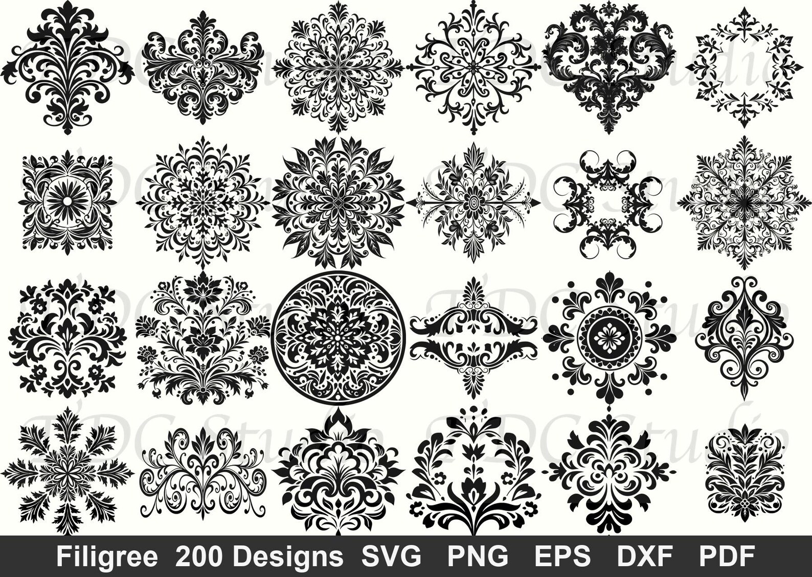 Floral Filigree SVG Bundle | 200 Elegant Flourishes, Swirls & Ornaments ...