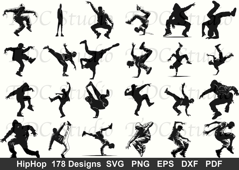 Hip Hop Dance SVG Bundle | Breakdance Silhouettes, Graffiti Art ...
