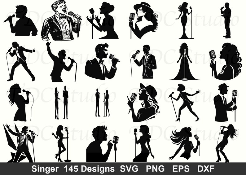 Singer SVG Bundle (145 Designs) | Female Singer Silhouette, Karaoke ...