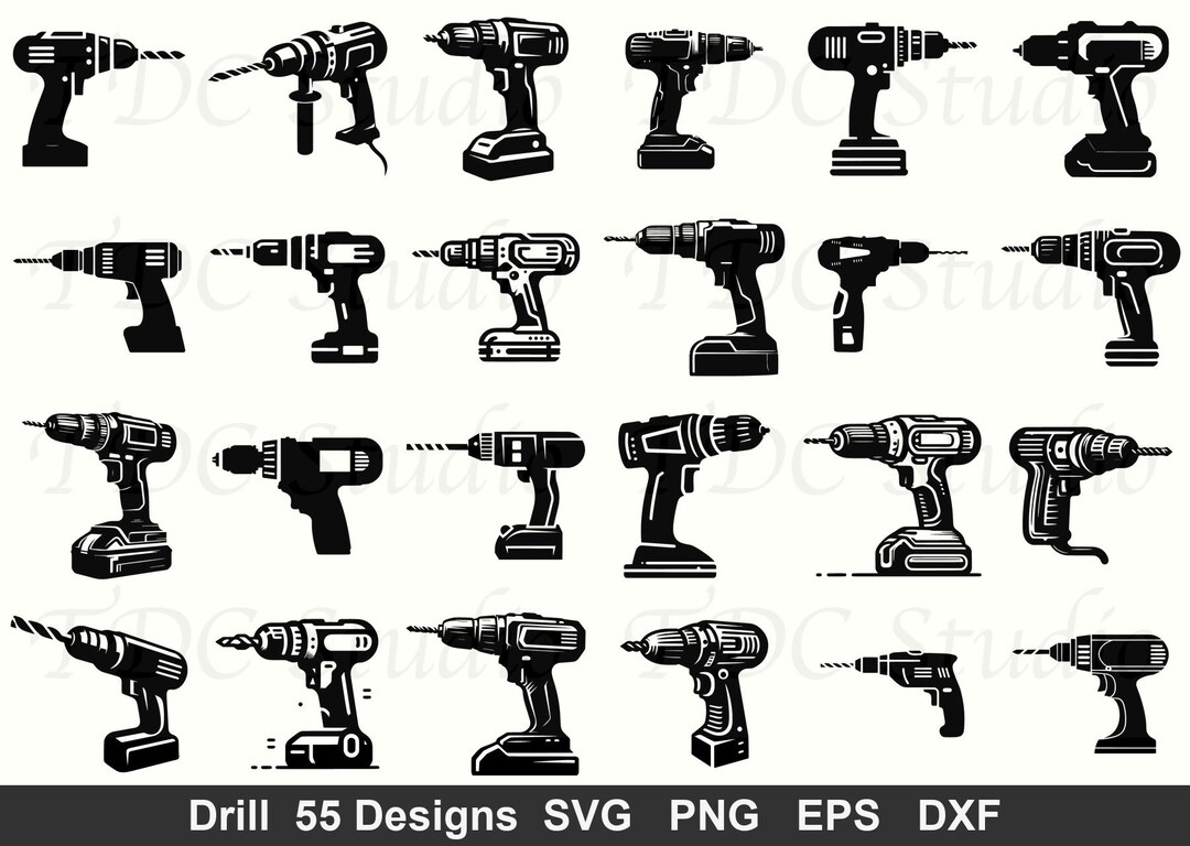 Drill SVG Bundle (55 Designs) - Power Tool Silhouette PNG, Handyman Dad ...