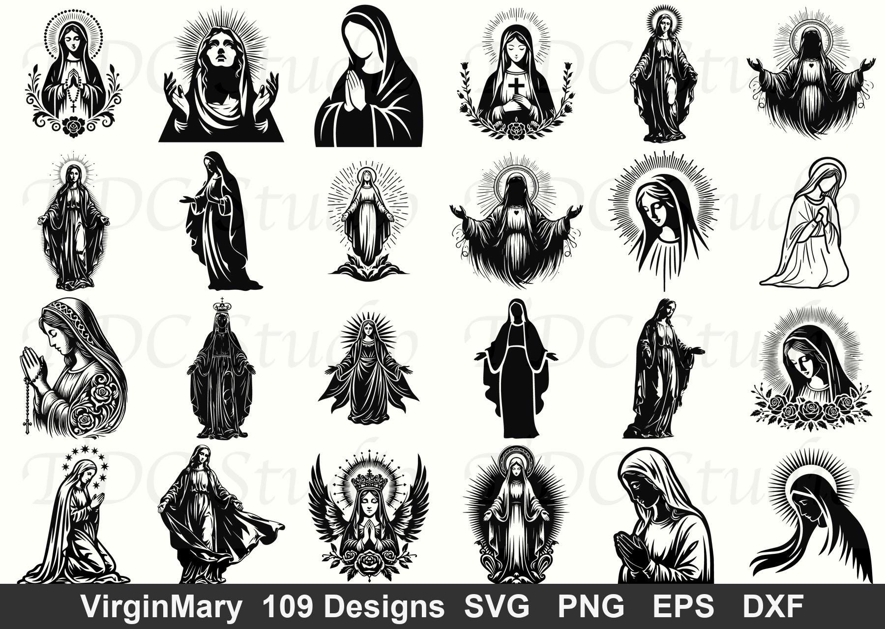 Virgin Mary SVG Bundle 109 Designs Catholic Religious Clipart | Holy ...