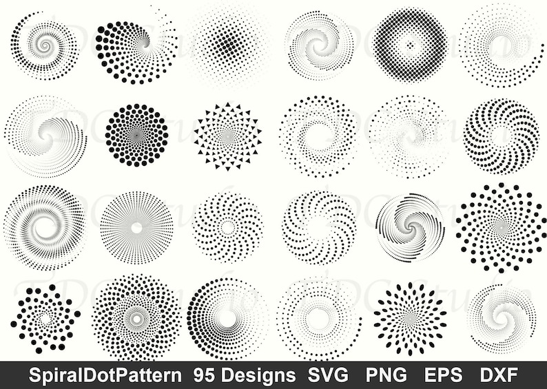 Spiral Dot Pattern SVG Bundle (95 Designs) Halftone Swirl PNG, Dot ...
