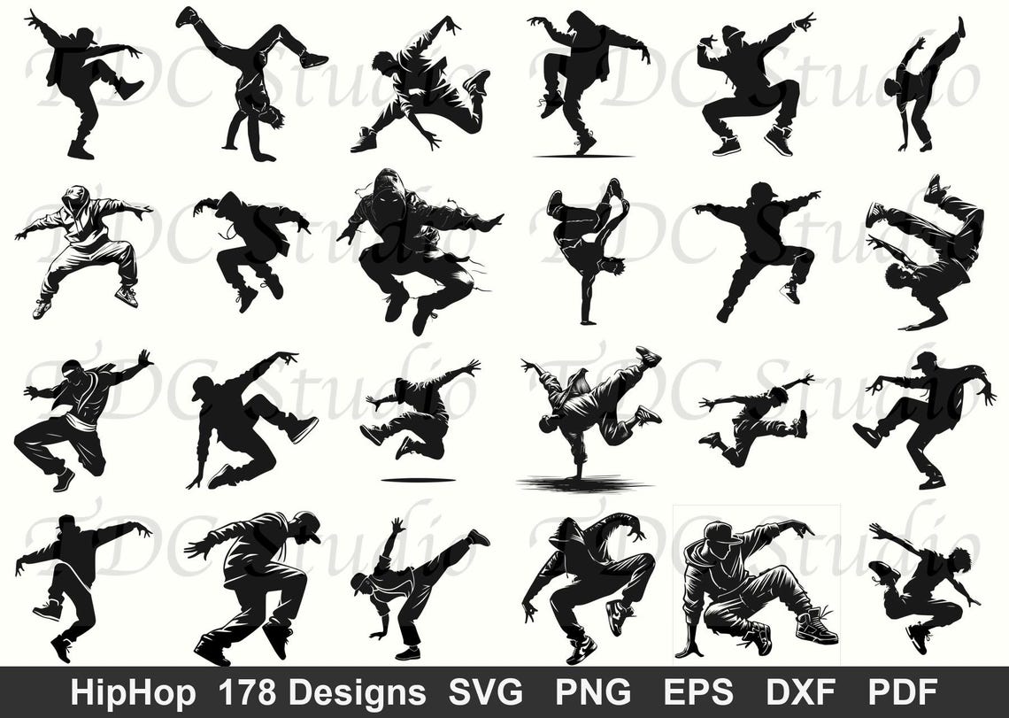 Hip Hop Dance SVG Bundle | Breakdance Silhouettes, Graffiti Art ...