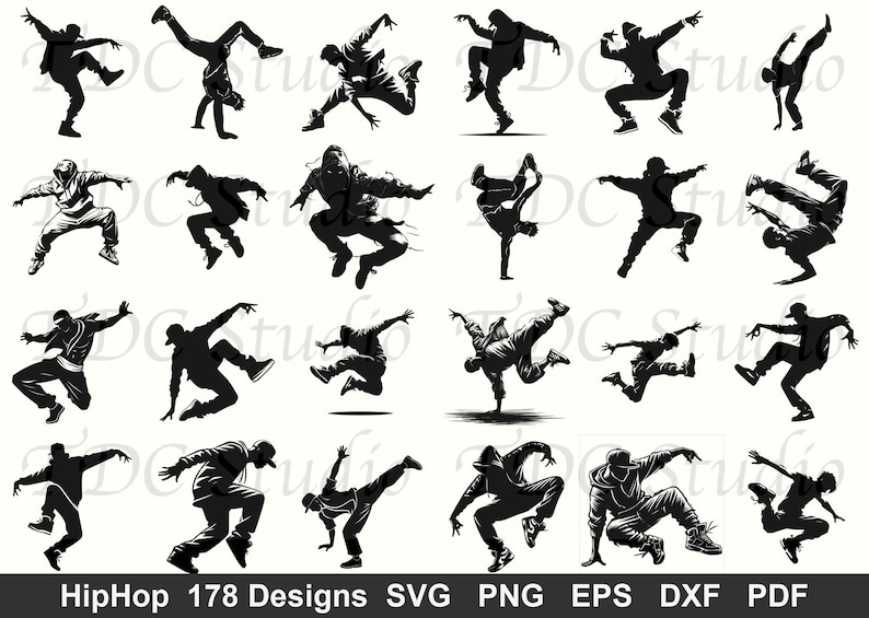 Hip Hop Dance SVG Bundle | Breakdance Silhouettes, Graffiti Art ...