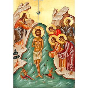 The Baptism of God Orthodox Icon, Theophany Icon, Jesus Baptism, Jesus ...