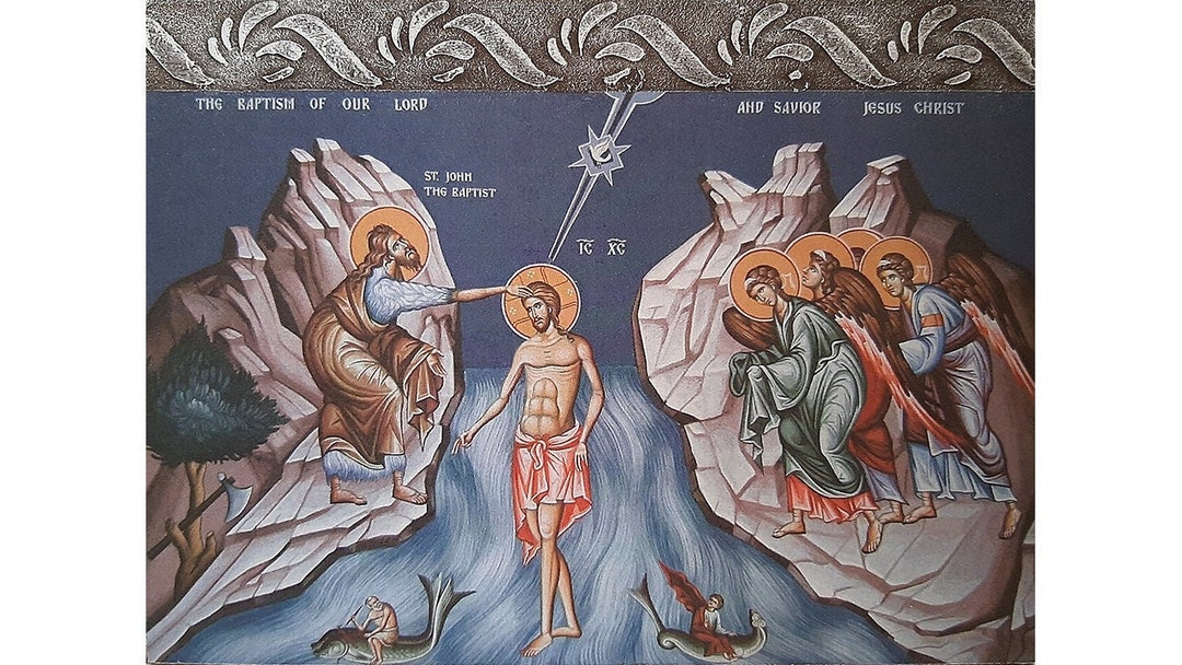 Theophany, Orthodox Icon the Baptism of God, Religious Artwork, Jesus ...