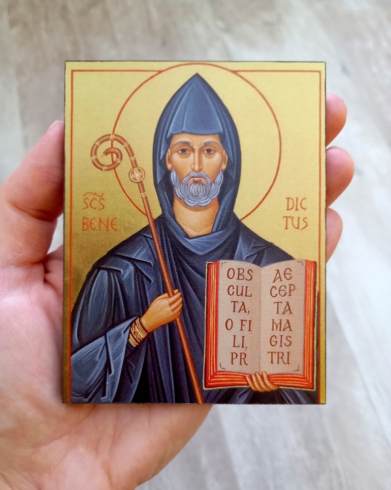 Saint Benedict Icon of Nursia, Handmade Catholic Icon of St Benedict ...