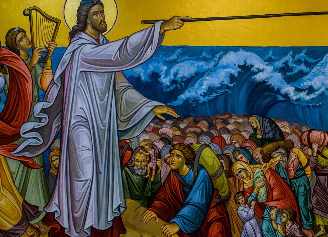 Crossing the Red Sea Icon Moses Through the Sea of Reeds - Etsy