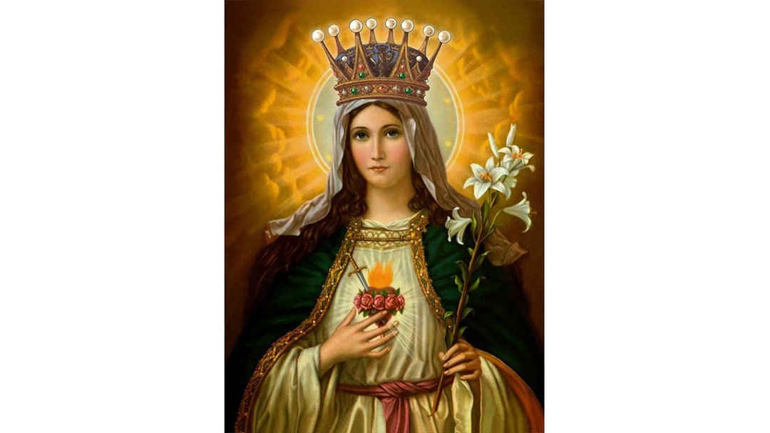 Immaculate Heart of Mary Icon, Virgin Mary Print on Wood Plaque ...