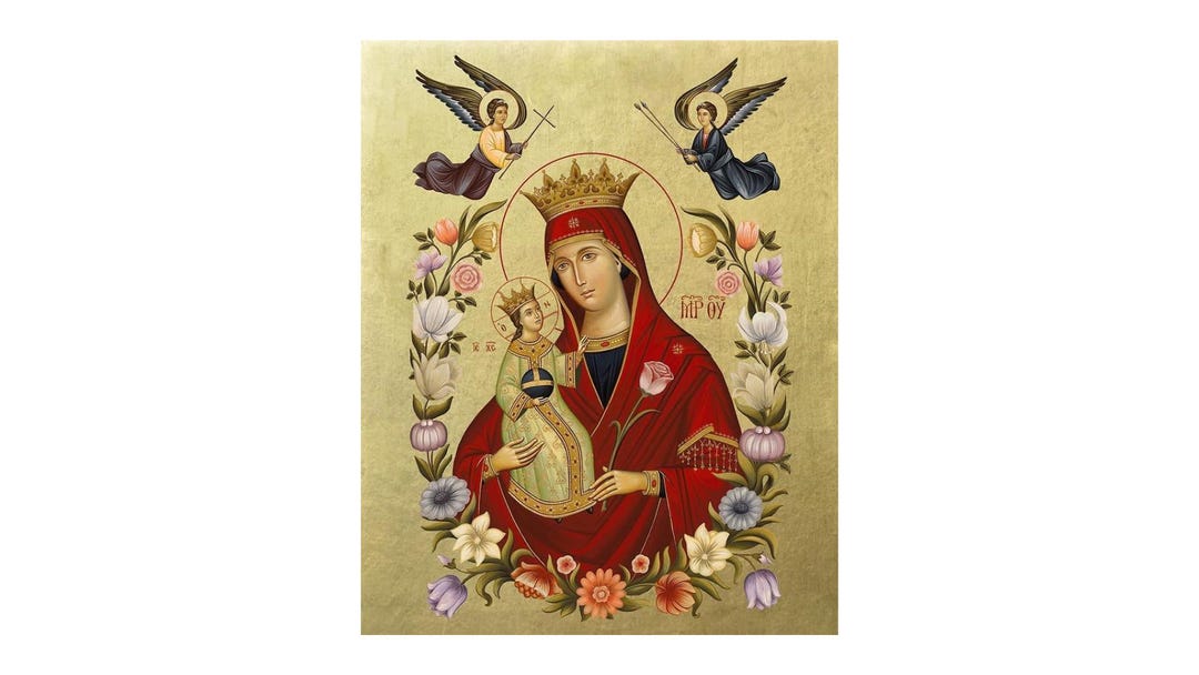 Virgin Mary Roses Icon, St Mary the Unfading Roses With Jesus, Our Lady ...