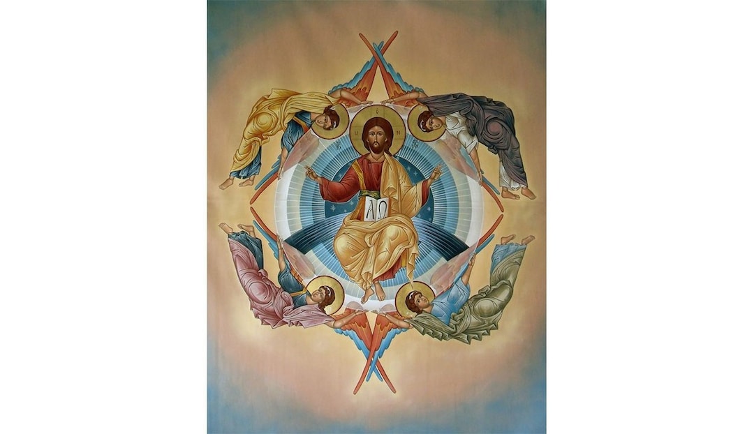 Jesus in Heaven Orthodox Icon, Our God in Glory, Ascension Into Heaven ...