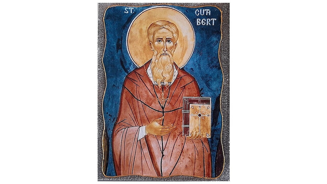 Saint Cuthbert of Lindisfarne Icon, Saint Cuthbert Art, Catholic Saint ...