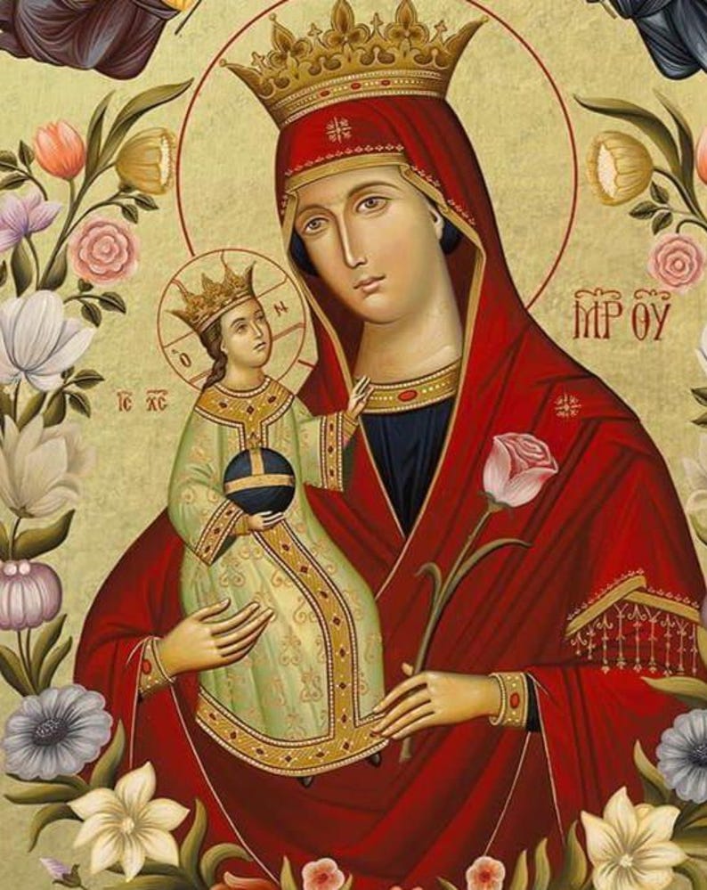 Virgin Mary Roses Icon, St Mary the Unfading Roses With Jesus, Our Lady ...