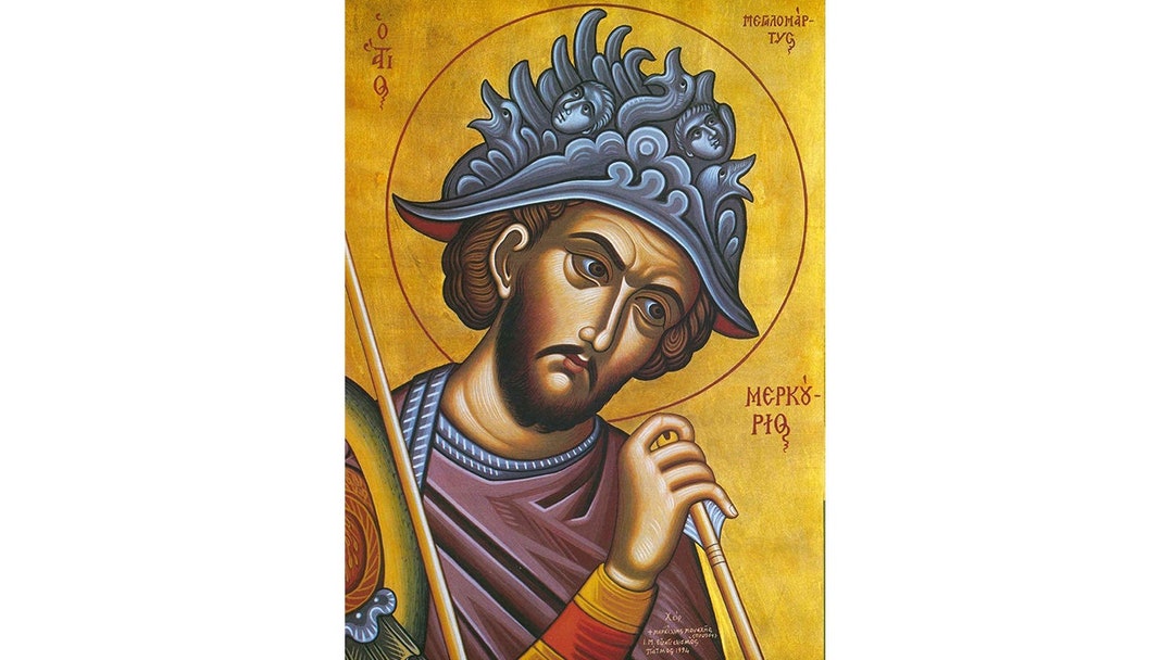 Saint Mercurius Orthodox Wood Icon, Greek Church Iconography, Prayer ...