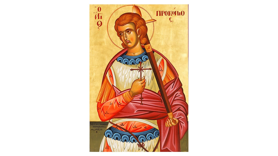 Saint Prokopios Wood Icon, Religious Artwork, Eastern Orthodox Icon St ...