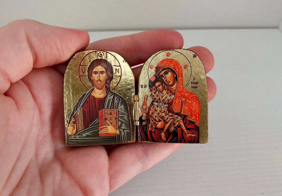 Mini Diptych Icon of Jesus Christ Pantocrator and Virgin Mary - Etsy
