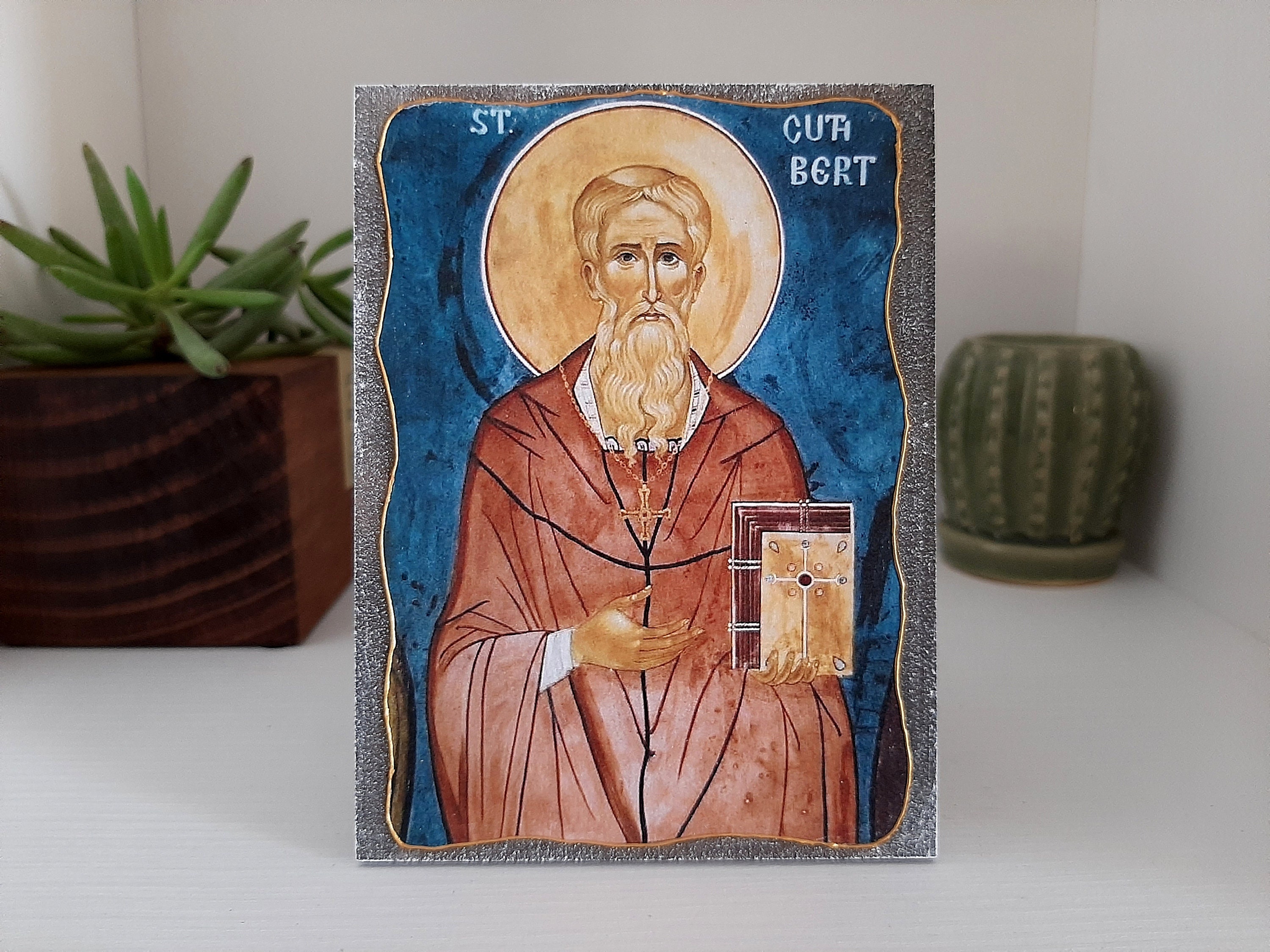 Saint Cuthbert of Lindisfarne Icon, Saint Cuthbert Art, Catholic Saint ...